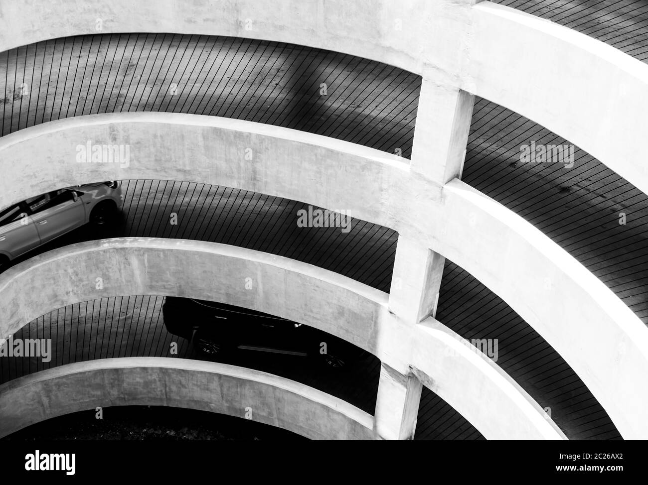 The architecture of the spiral curve and slope way to go to parking lot ...