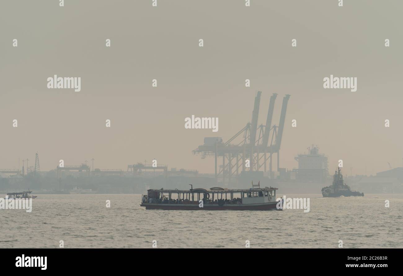 Air pollution at the pier. Bad air quality filled with dust causes of ...