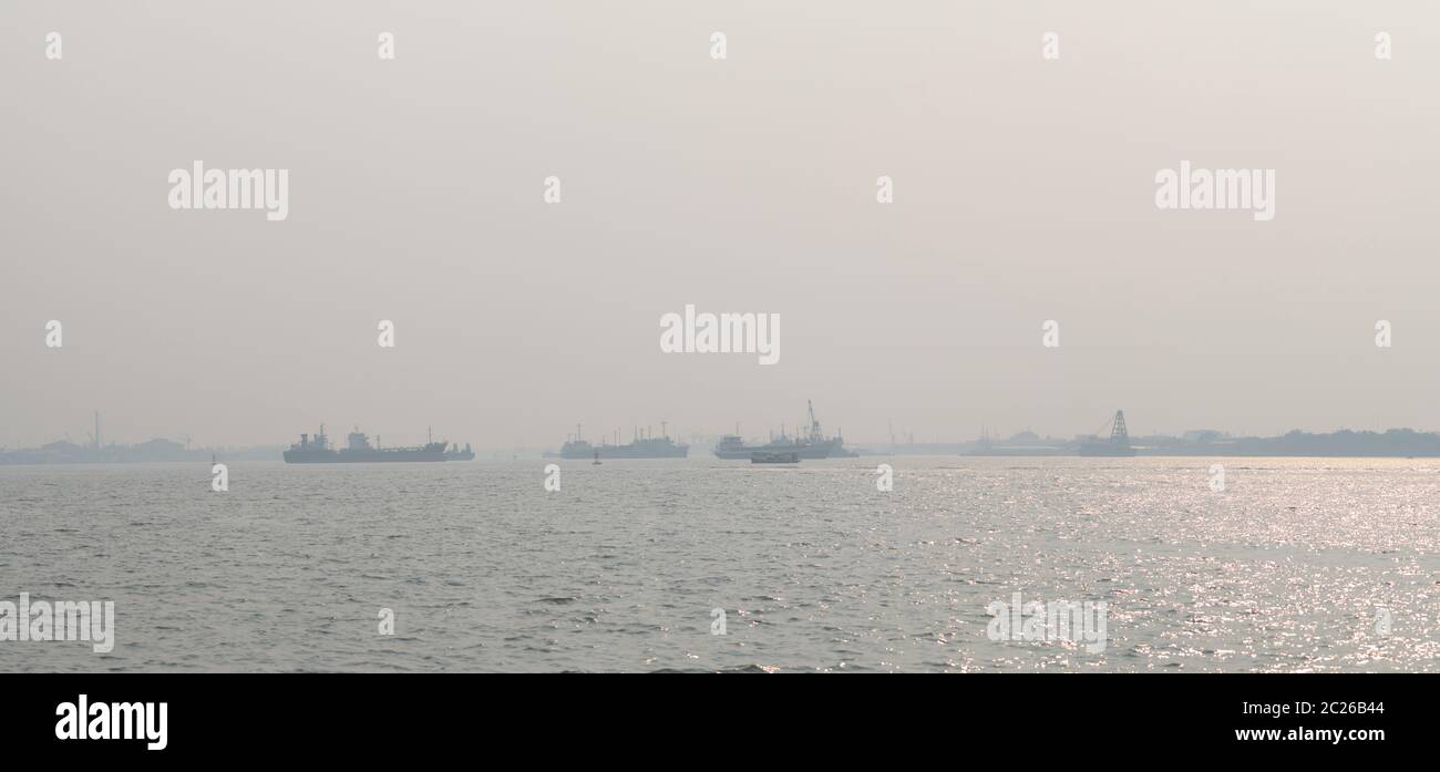 Air pollution at the pier. Bad air quality filled with dust causes of ...