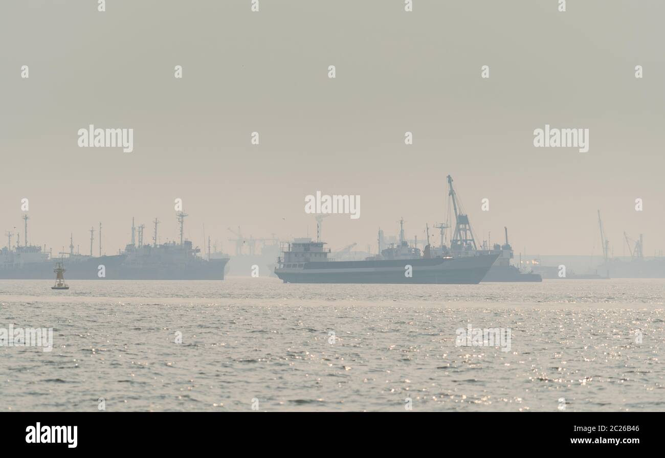 Air pollution at the pier. Bad air quality filled with dust causes of ...