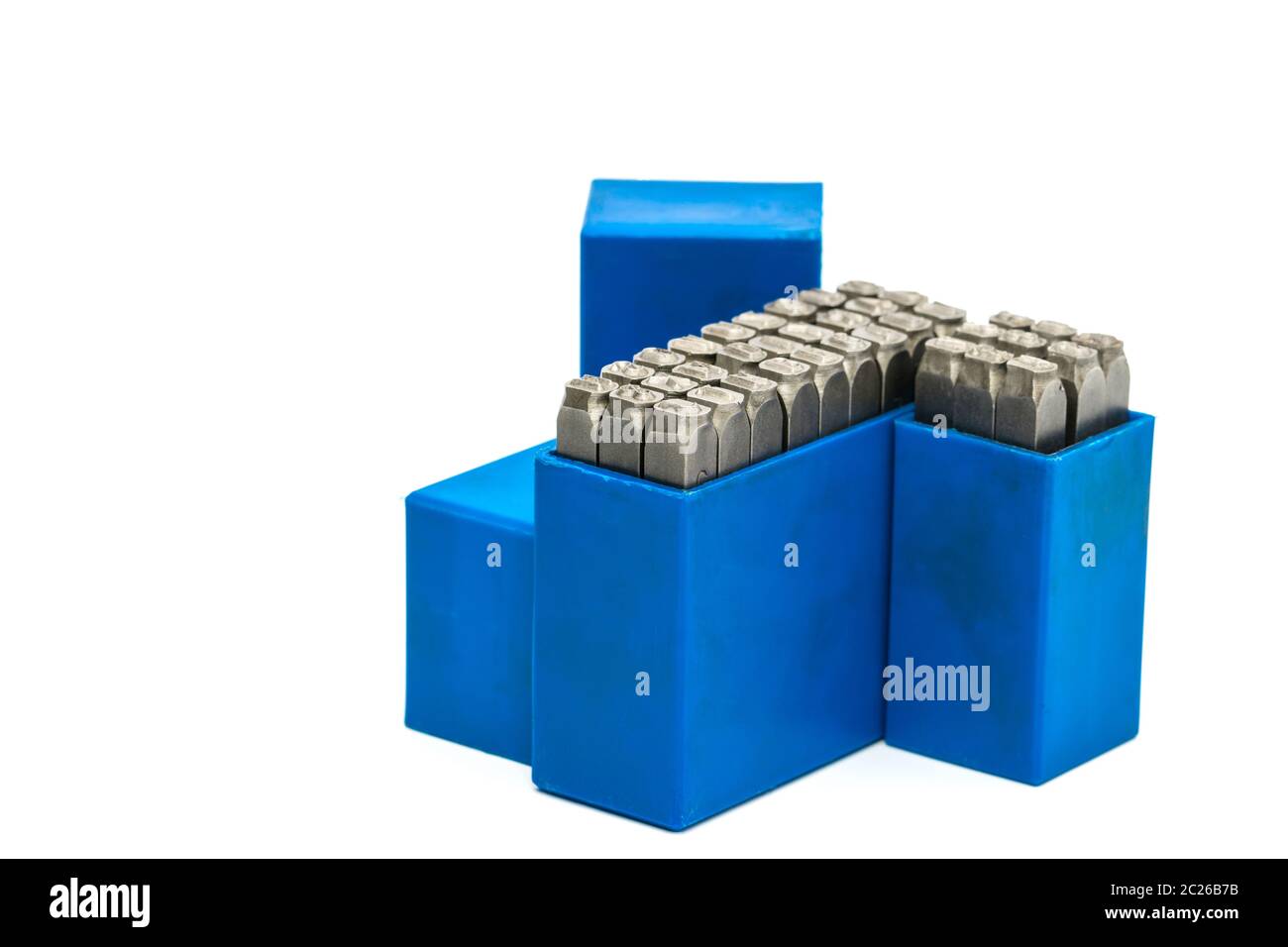Set of metal stamp alphabet and number punch in blue plastic box ...