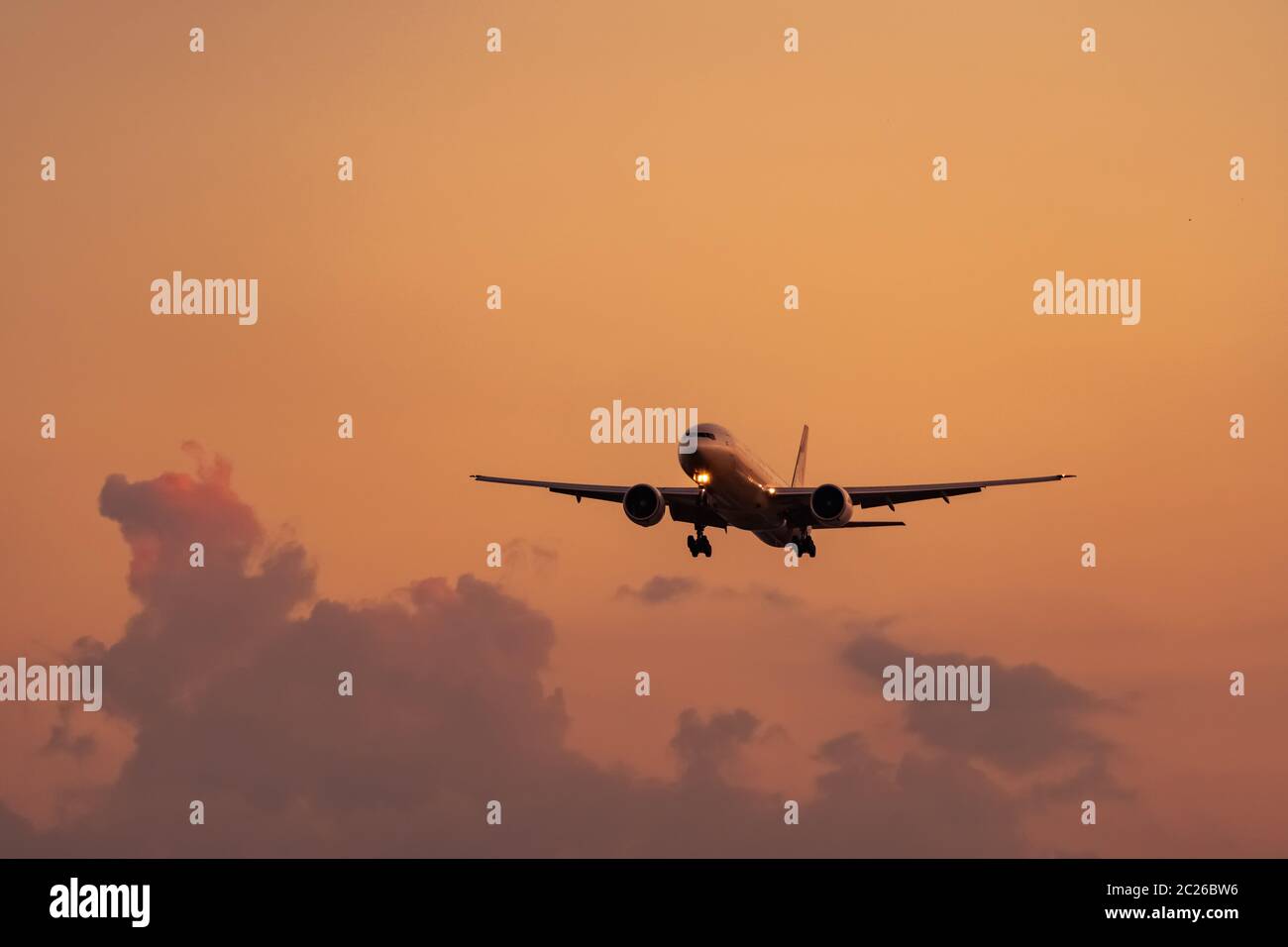 Commercial airline. Passenger plane landing at airport with beautiful ...
