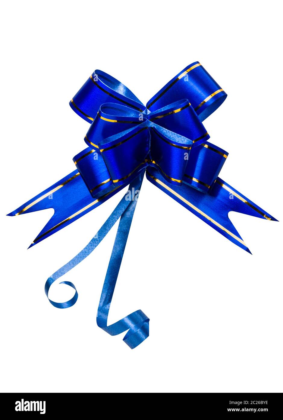 Shiny blue and gold bow isolated on white background with copy space ...