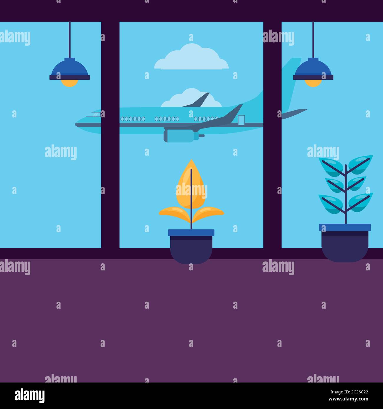 Airplane through window design, Airport travel trip tourism transport ...