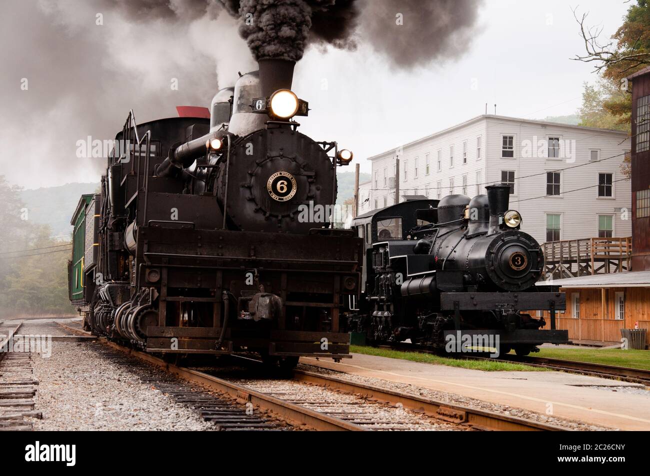 Shay engine number 6 is ready for departure as engine number 3 sits by ...