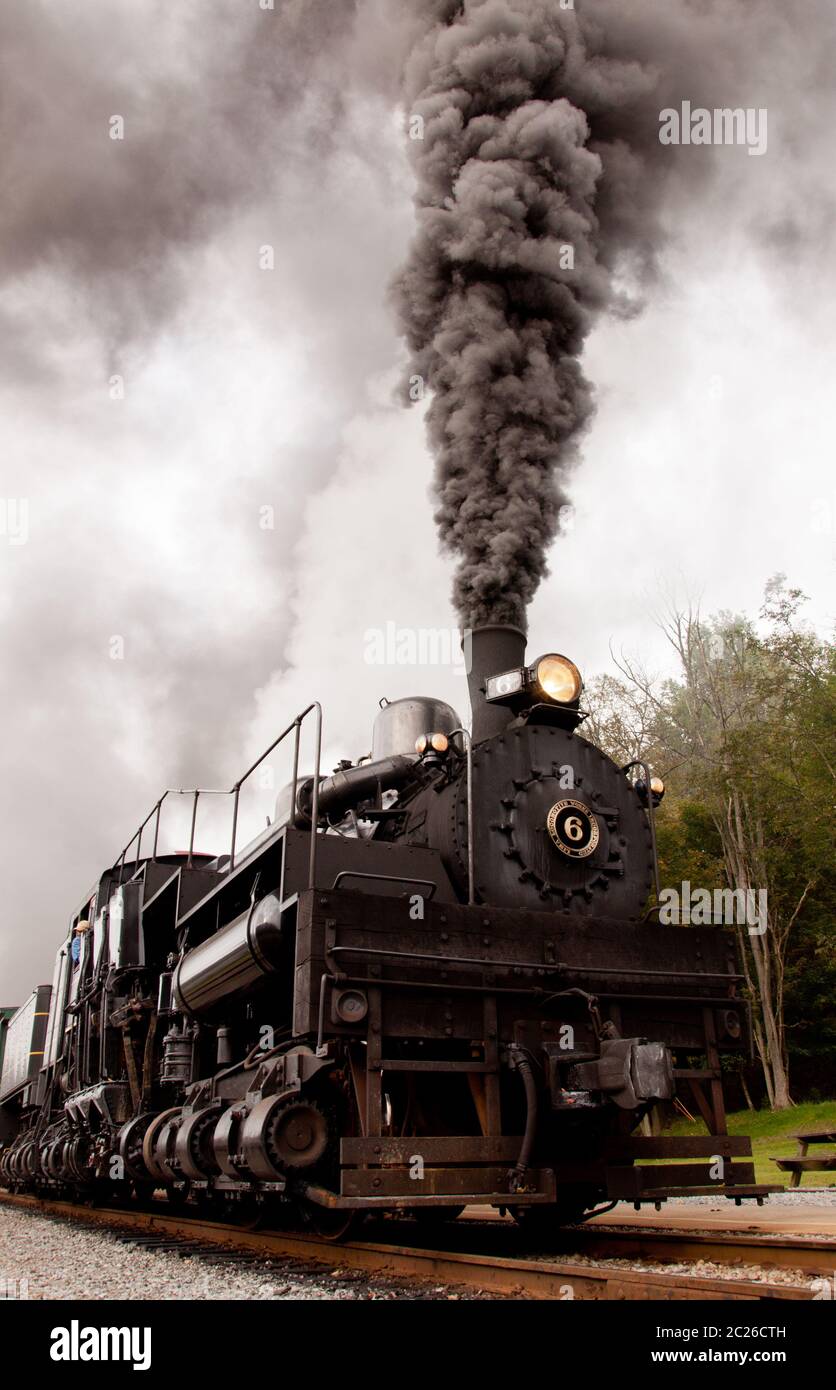 Shay engine 6 burns coal as it heads out of the station at Cass Scenic ...