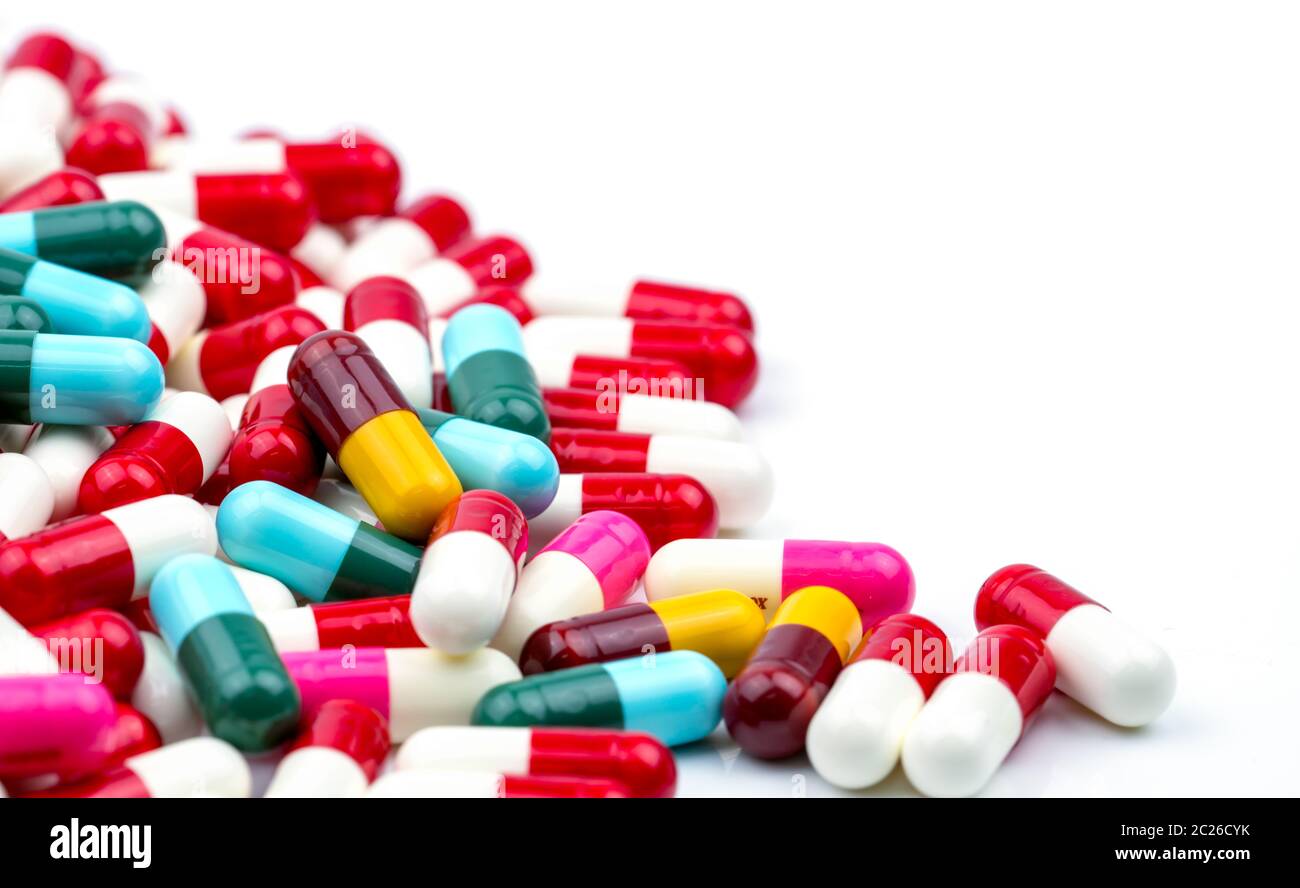 Selective focus of antibiotic capsules pills on blur background with ...
