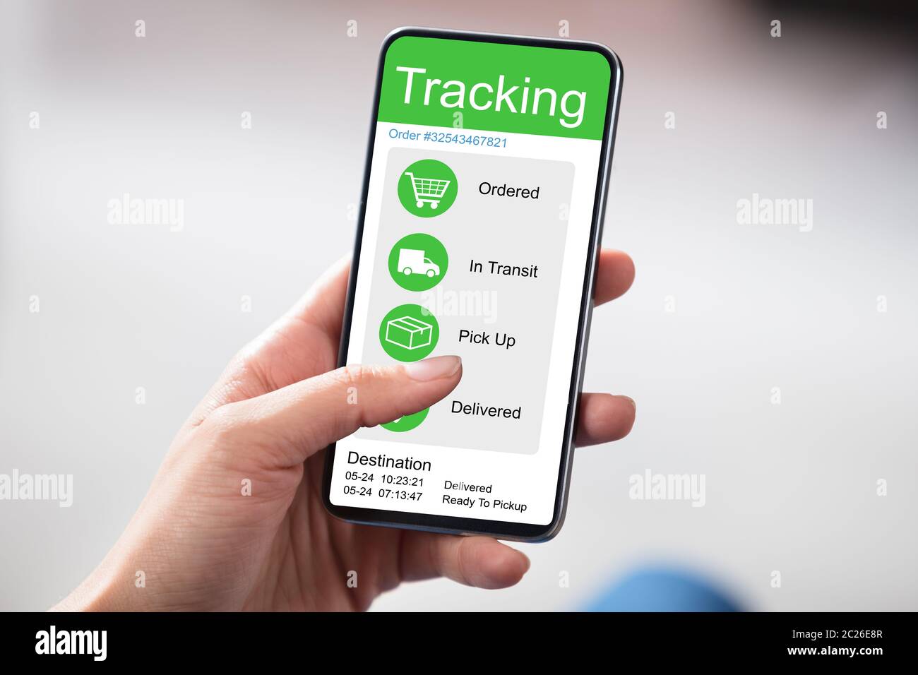 Customer Checking Shipment Tracking On Website On Smartphone Over White ...
