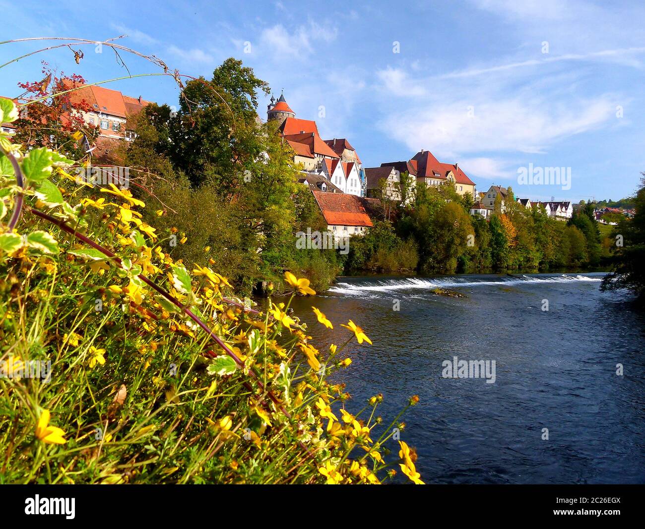 Medieval cityscape above the river 2 Stock Photo - Alamy
