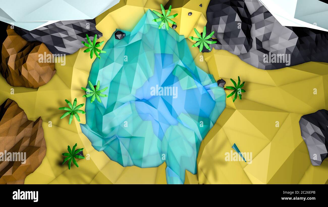 low poly desert landscape with palm trees. 3d render Stock Photo - Alamy