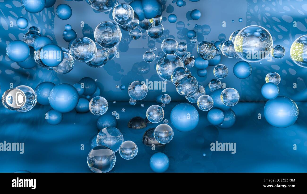 blue background with three-dimensional spheres. 3D rendering Stock ...