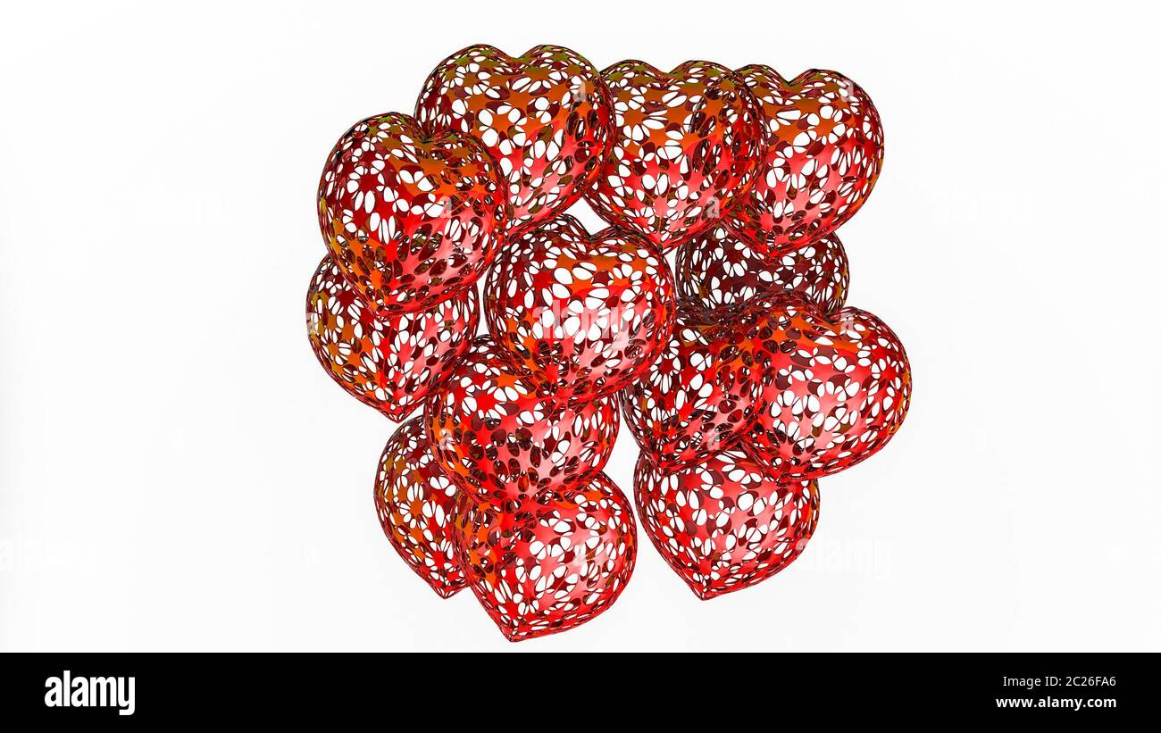 three-dimensional model of hearts on a white background. 3D rendering ...