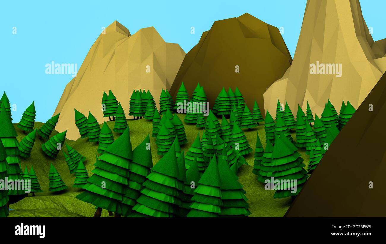 Low poly landscape with trees. 3d render illustration Stock Photo - Alamy