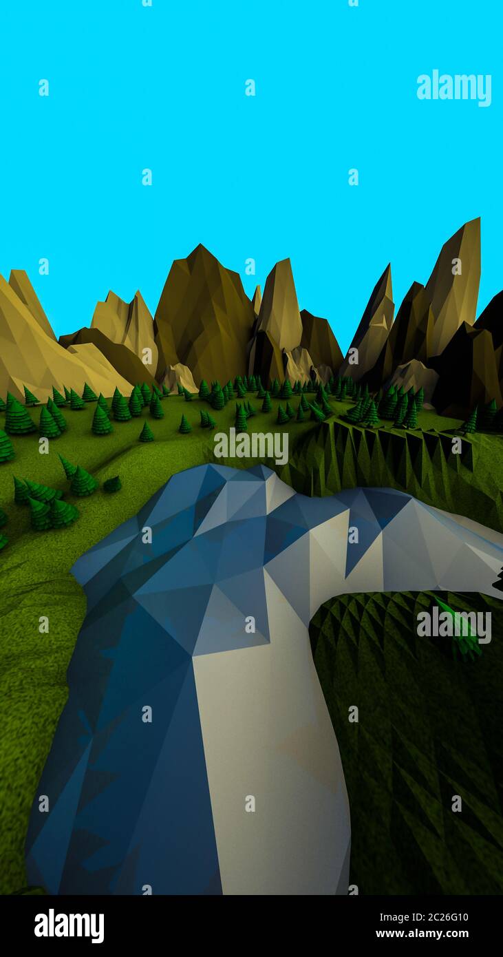 Low poly landscape with trees. 3d render illustration Stock Photo - Alamy