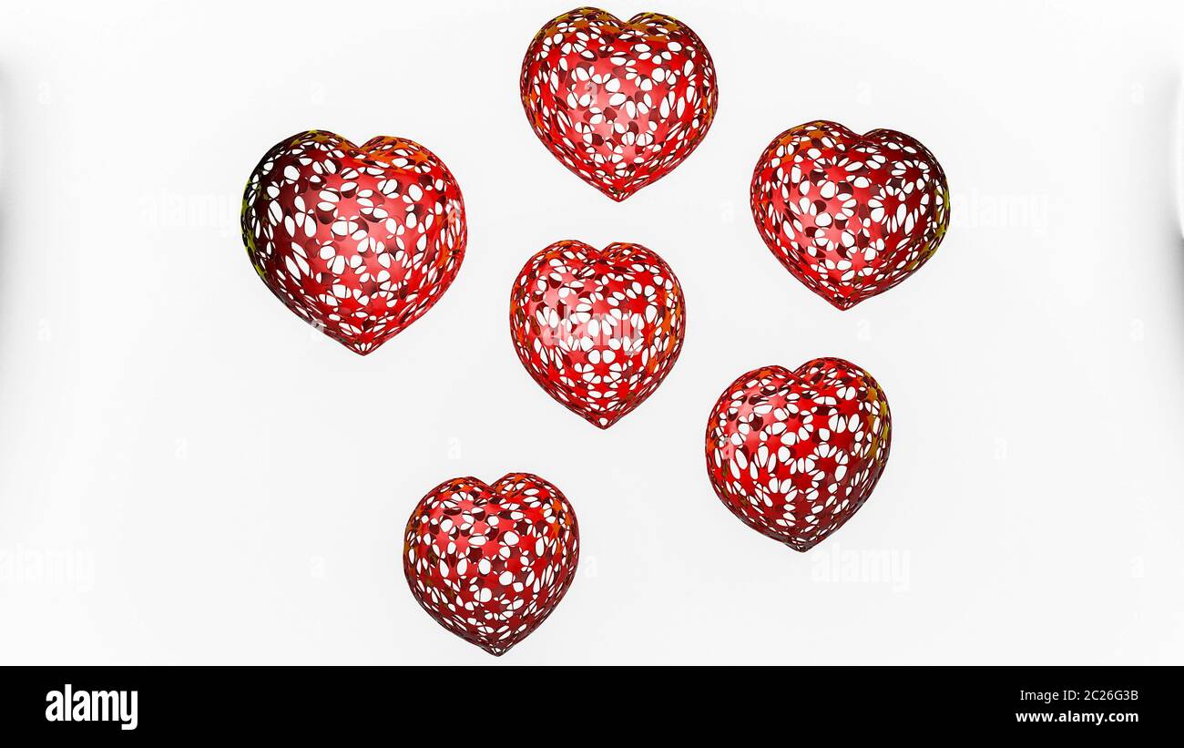 three-dimensional model of hearts on a white background. 3D rendering ...