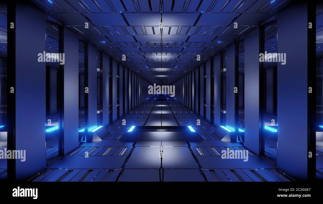 blue tunnel corridor 3d rendering illustration background wallpaper, 3d illutration scifi tunnel ...