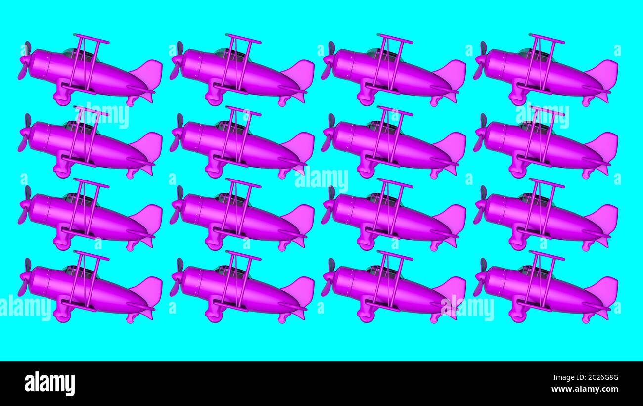 purple airplane on a turquoise background. biplane model. pattern. 3D ...