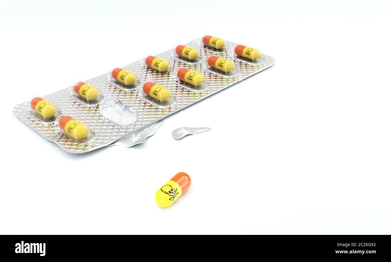 Tablet blister with pills and poison Stock Photo - Alamy