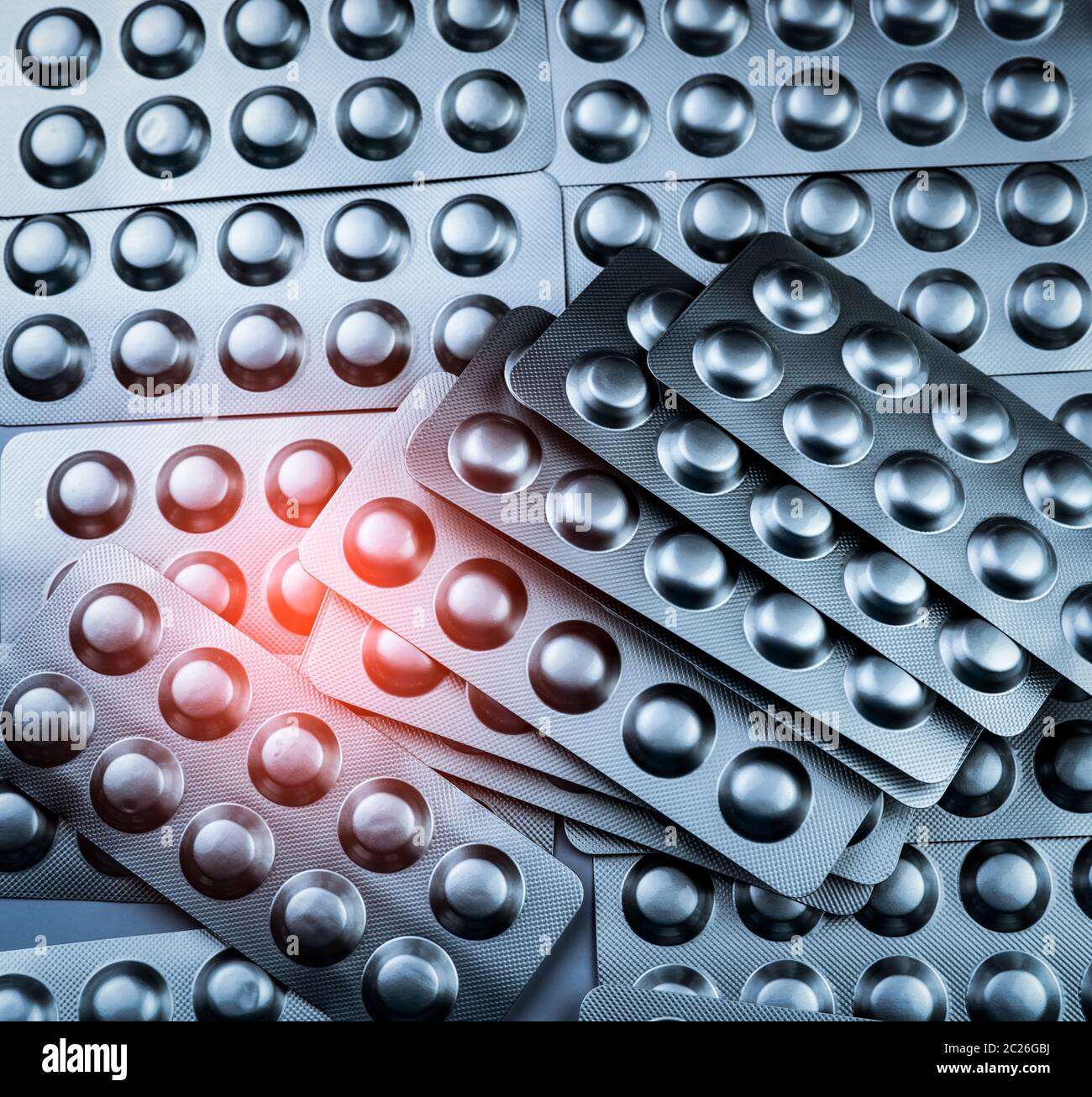 Pile of tablets pills in blister pack. Packaging in pharmaceutical ...