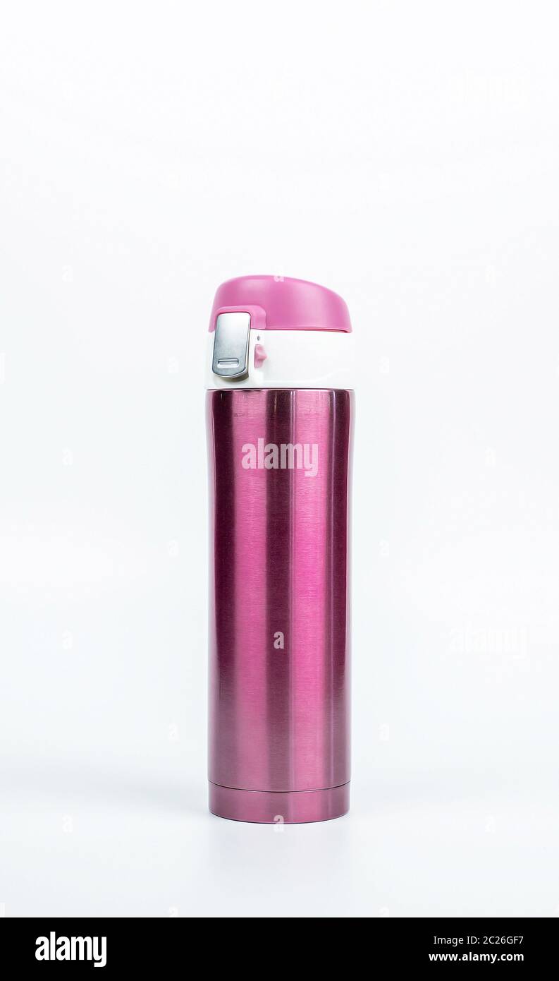 Pink thermos bottle isolated on white background with copy space Stock ...
