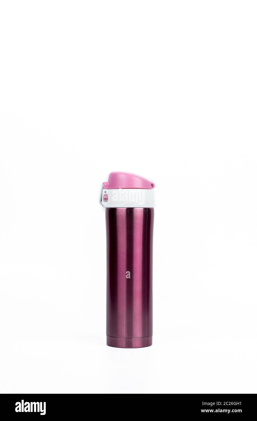 Pink thermos bottle isolated on white background with copy space Stock ...