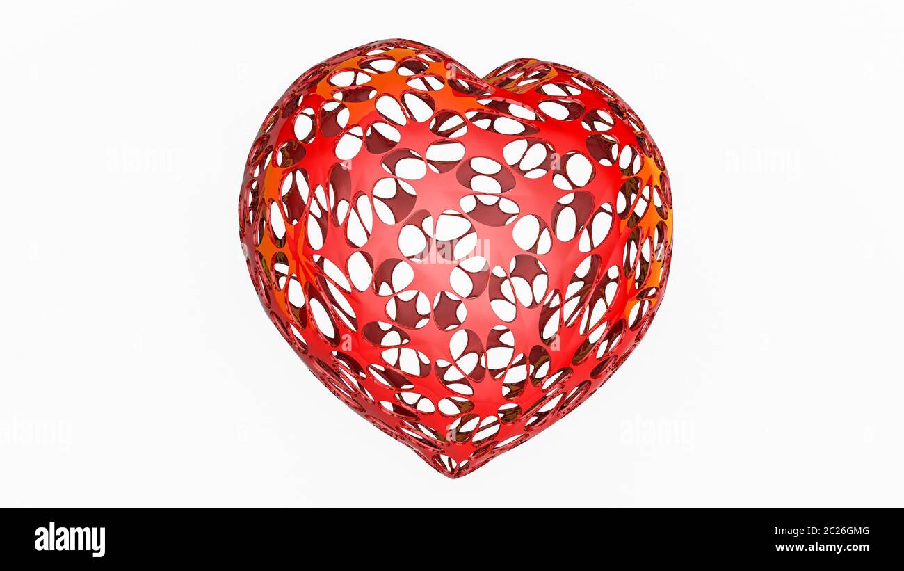 three-dimensional model of hearts on a white background. 3D rendering ...