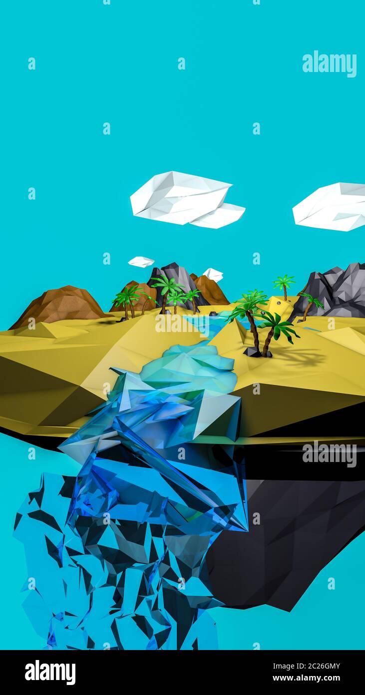 low poly desert landscape with palm trees. 3d render Stock Photo - Alamy