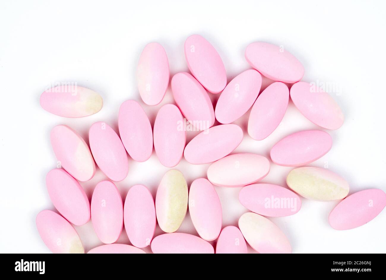 Expired calcium tablet pills with color change isolated on white ...