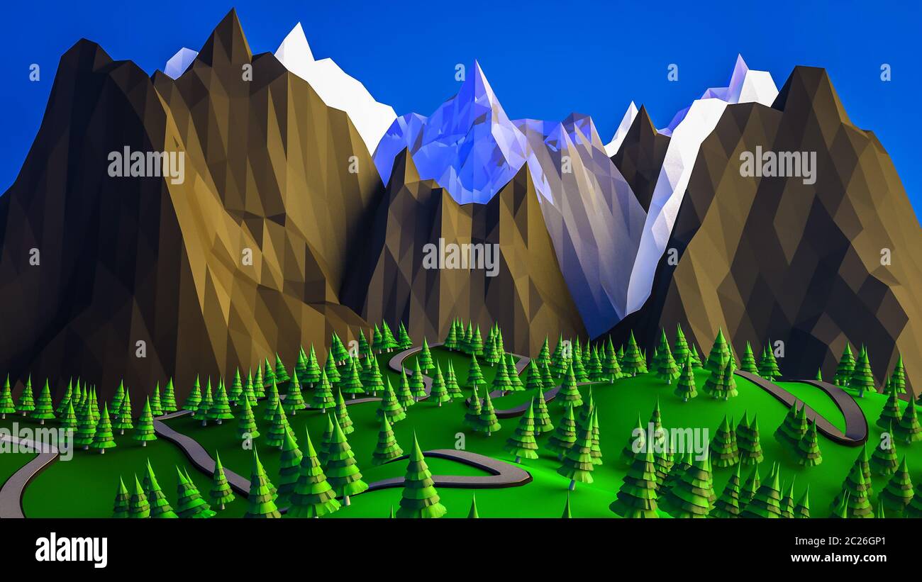 low poly desert landscape. 3D rendering Stock Photo - Alamy