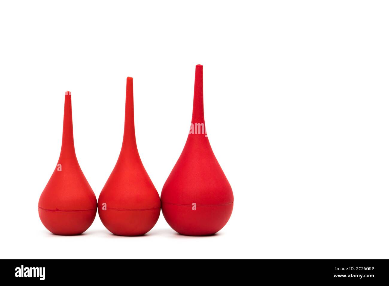 Small, medium and big size of red syringe ball isolated on white ...