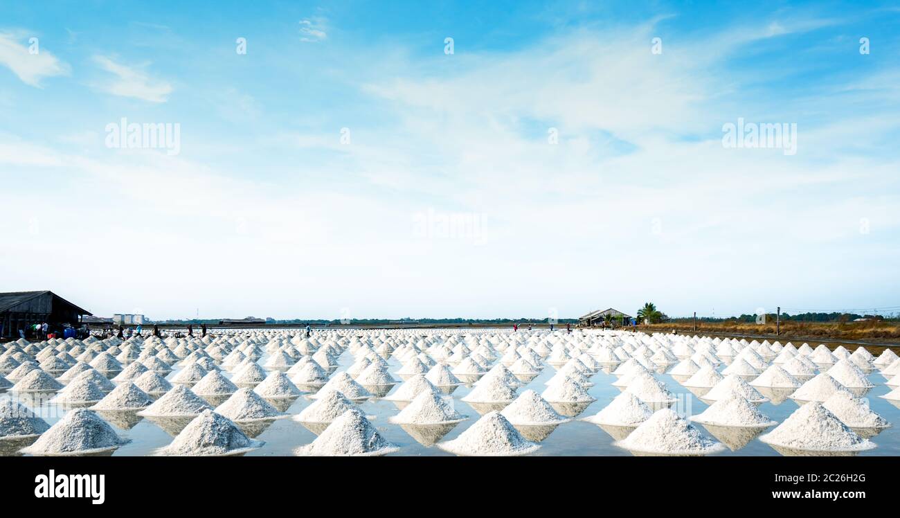 Sea salt farm and barn in Thailand. Raw material of salt industrial ...
