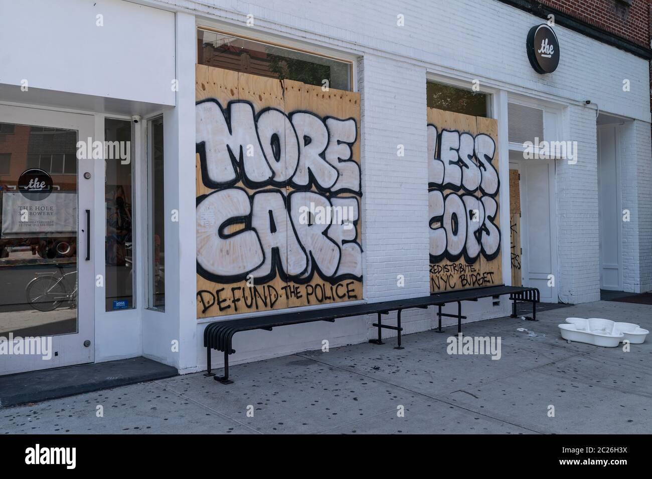 New York, NY - June 16, 2020: More Care, Less Cops graffiti seen on ...