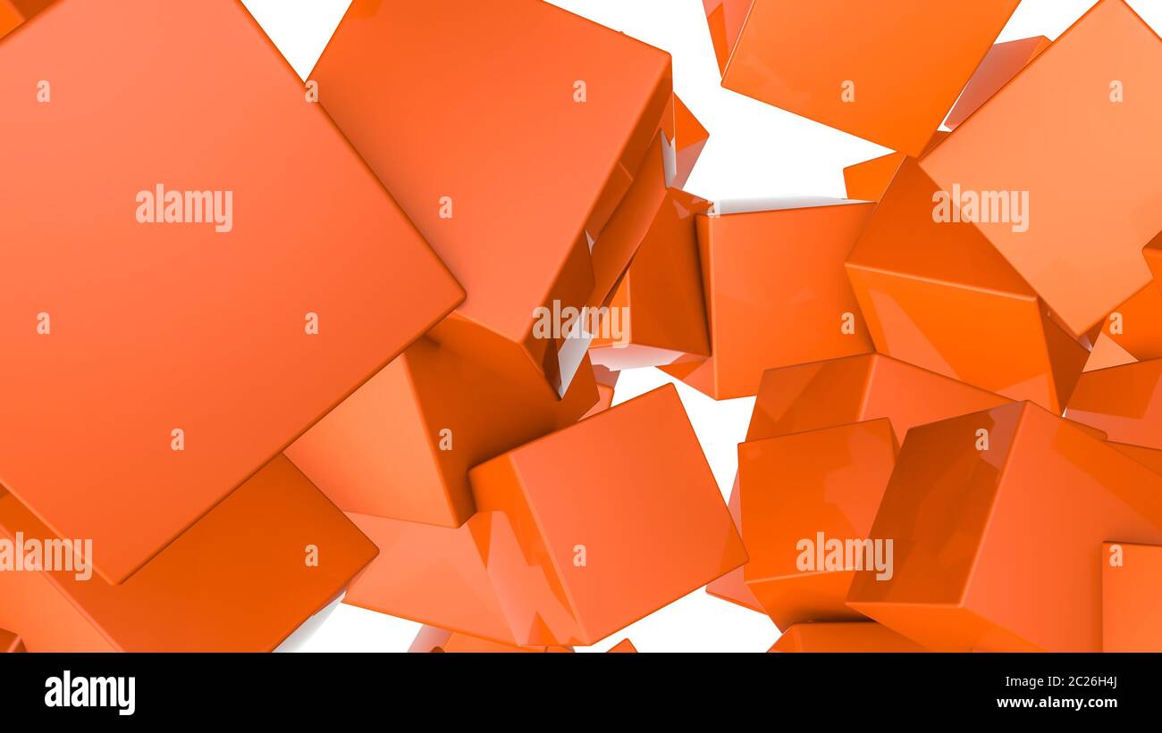 Abstract three-dimensional background of orange rectangles. 3d render ...