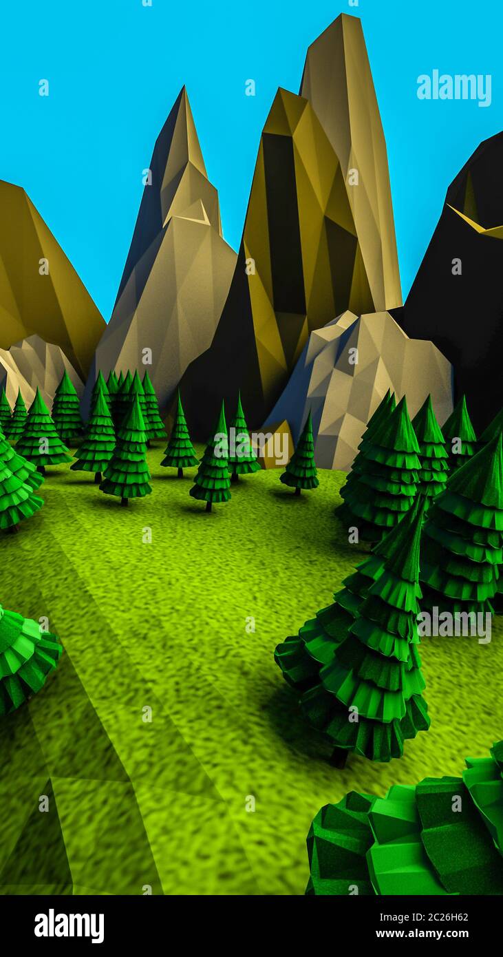 Low poly landscape with trees. 3d render illustration Stock Photo - Alamy
