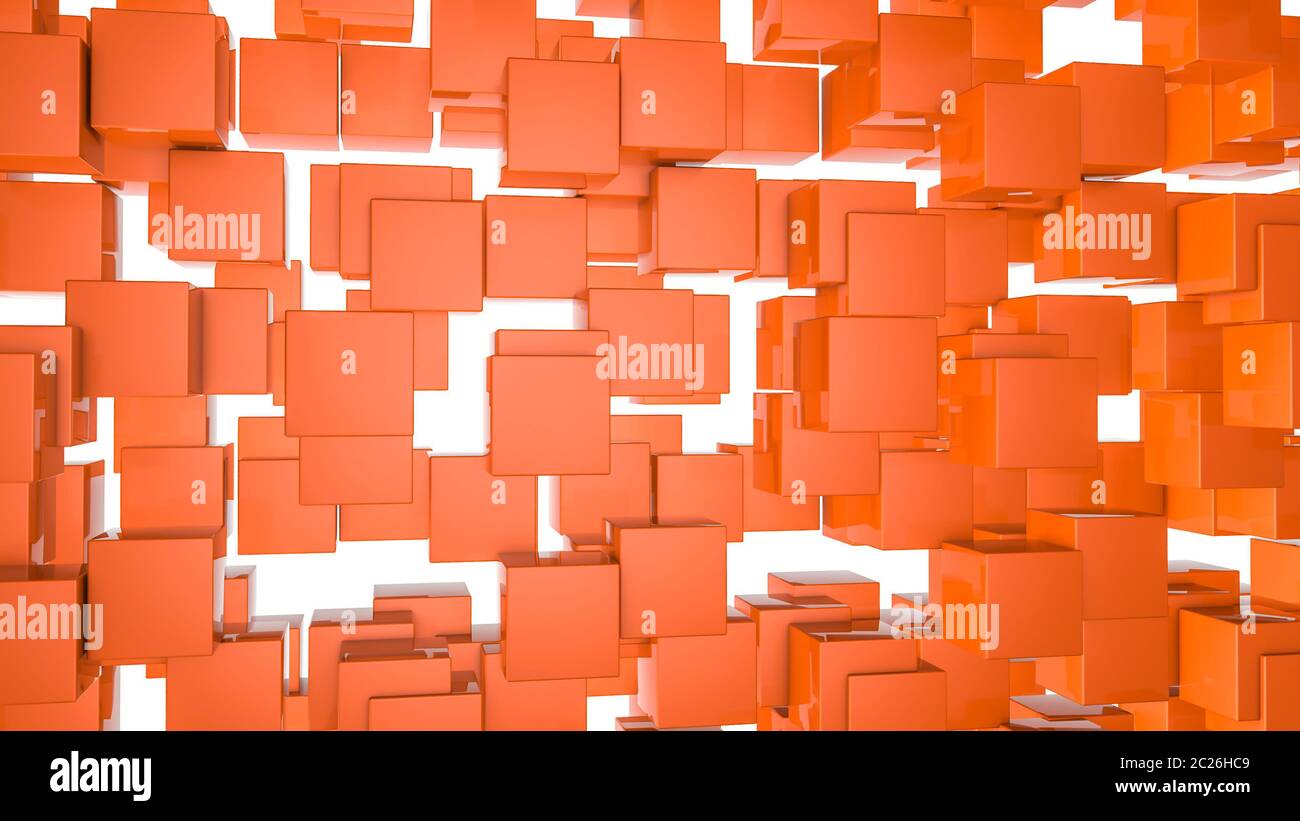 Abstract three-dimensional background of orange rectangles. 3d render ...