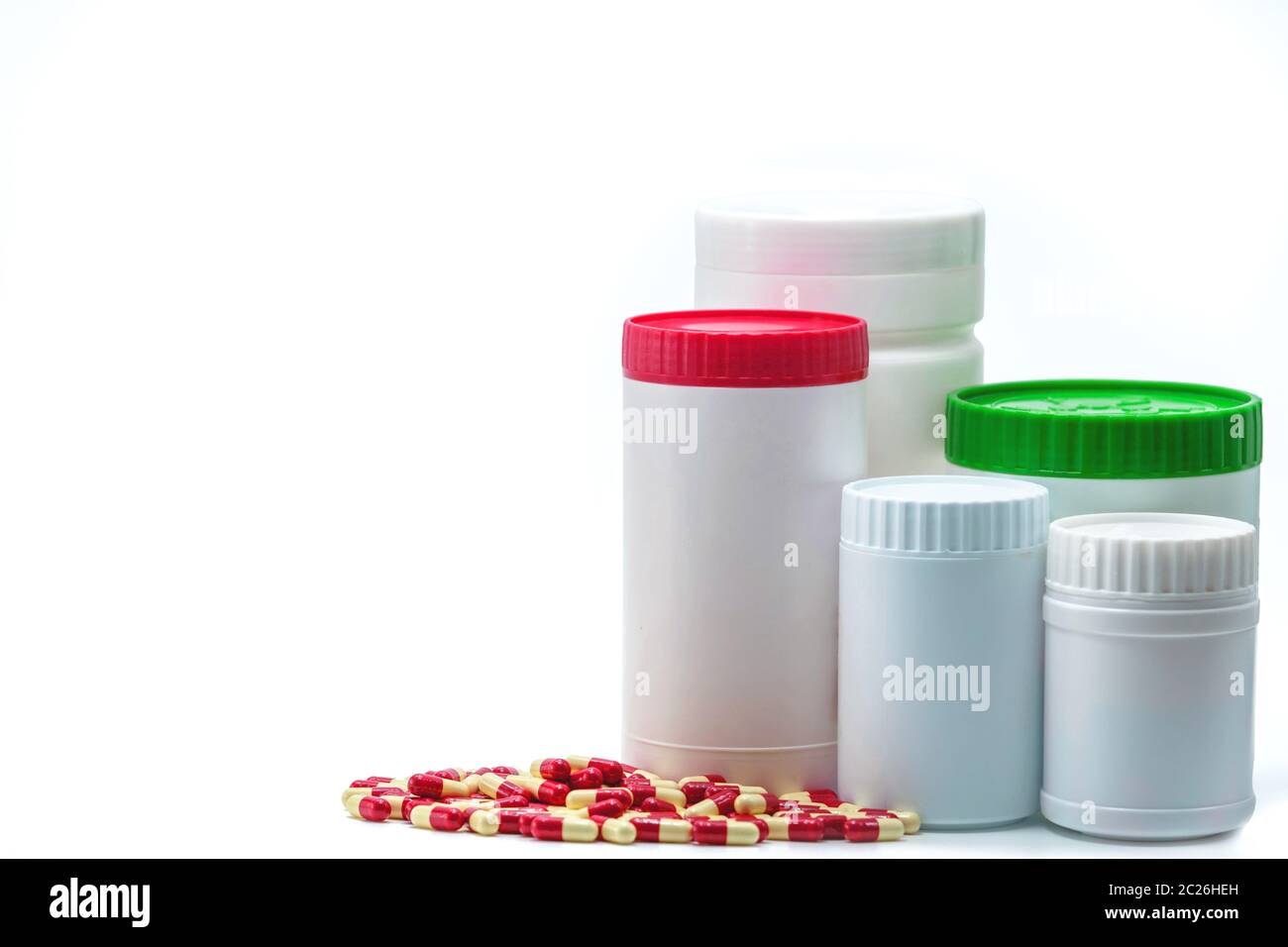 Antibiotic capsule pills with blank label plastic bottle container ...