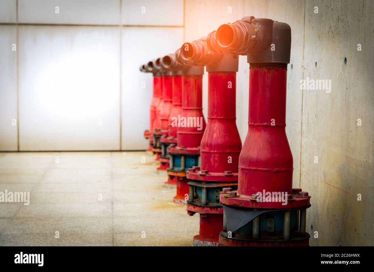 Fire safety pump on cement floor of concrete building. Deluge system of ...
