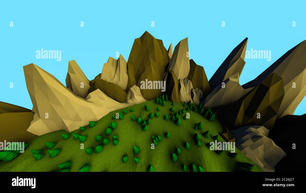 Low poly landscape with trees. 3d render illustration Stock Photo - Alamy