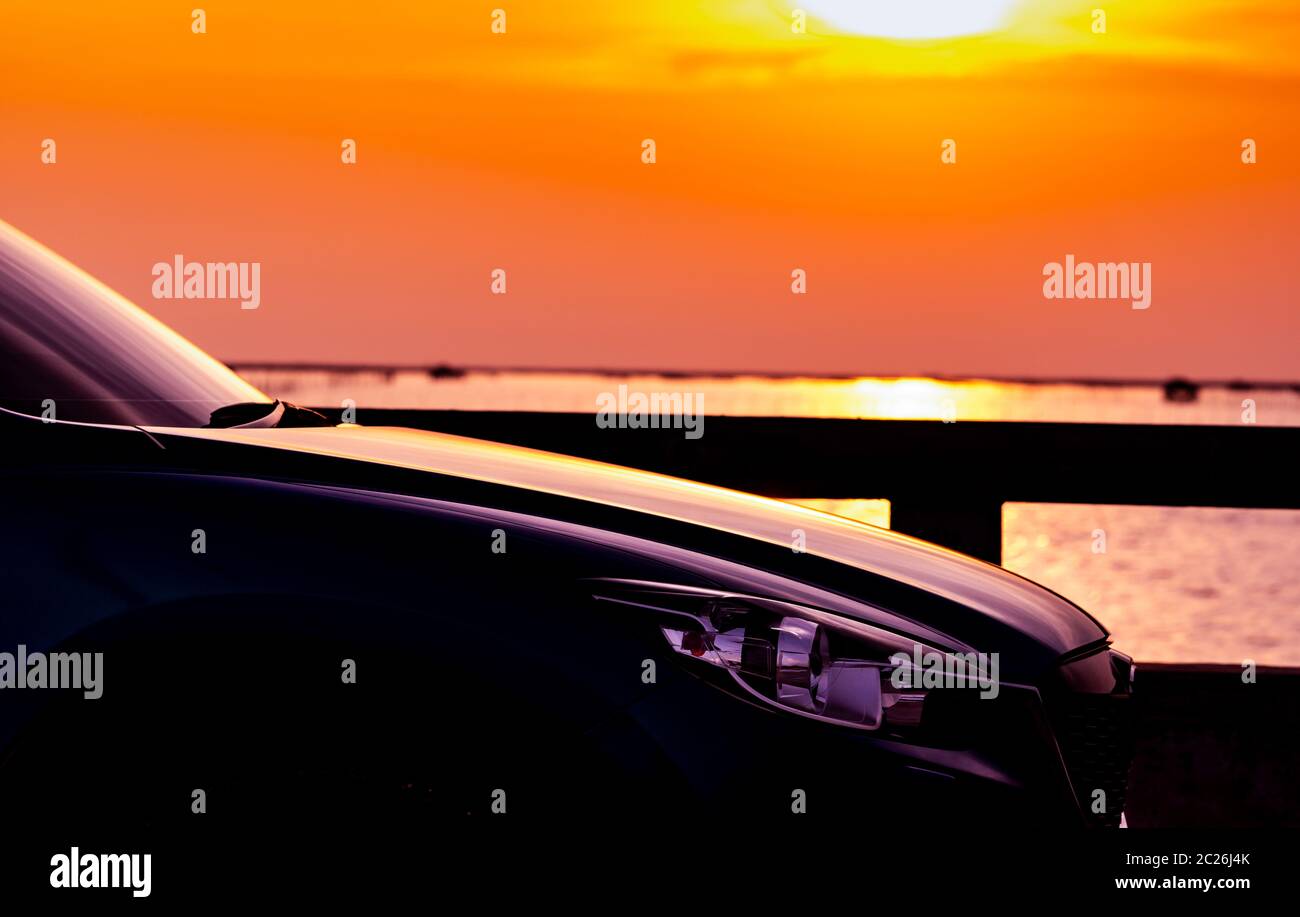 Side view of SUV car with sport and modern design parked on concrete ...