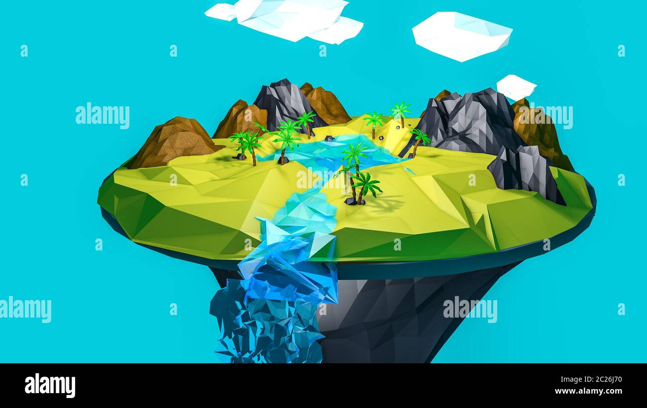 low poly desert landscape. an oasis. 3D rendering Stock Photo - Alamy
