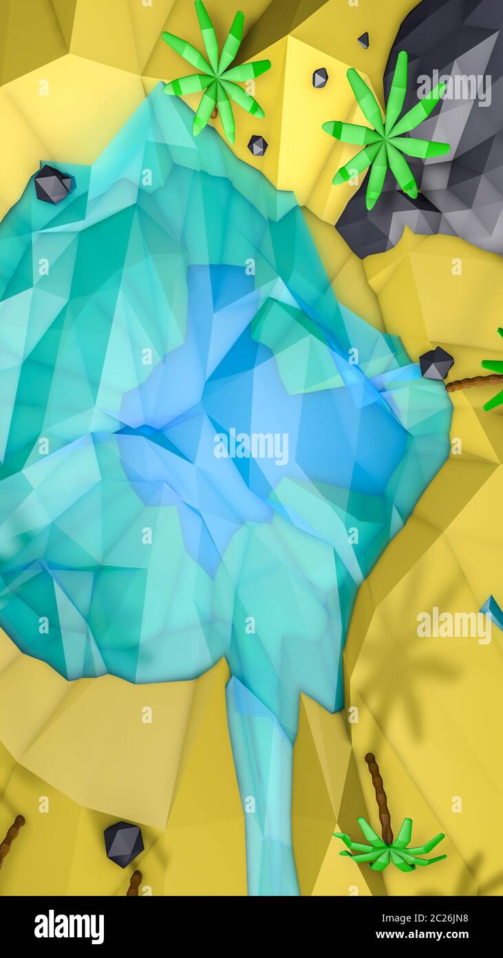 low poly desert landscape with palm trees. 3d render Stock Photo - Alamy