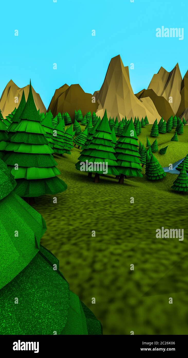 Low poly landscape with trees. 3d render illustration Stock Photo - Alamy