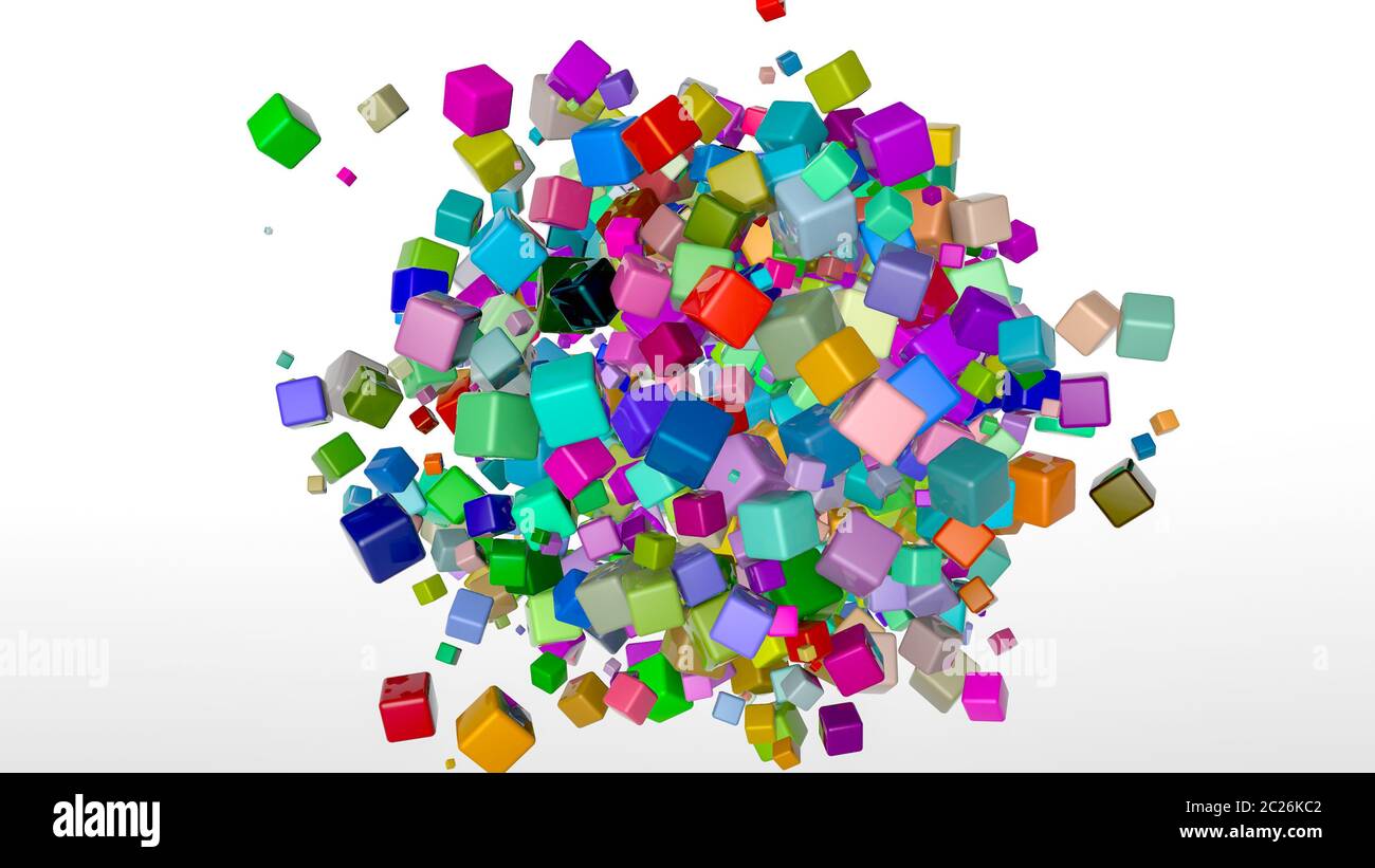Multi-colored cubes on a white background. illustration. 3d rendering ...