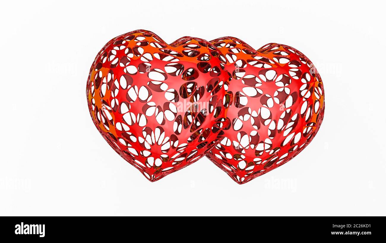 three-dimensional model of hearts on a white background. 3D rendering ...