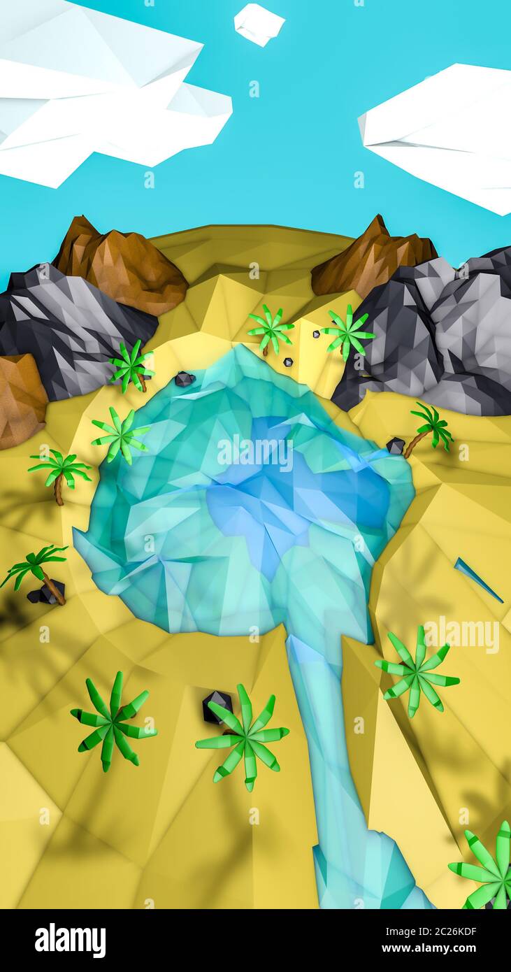 low poly desert landscape with palm trees. 3d render Stock Photo - Alamy
