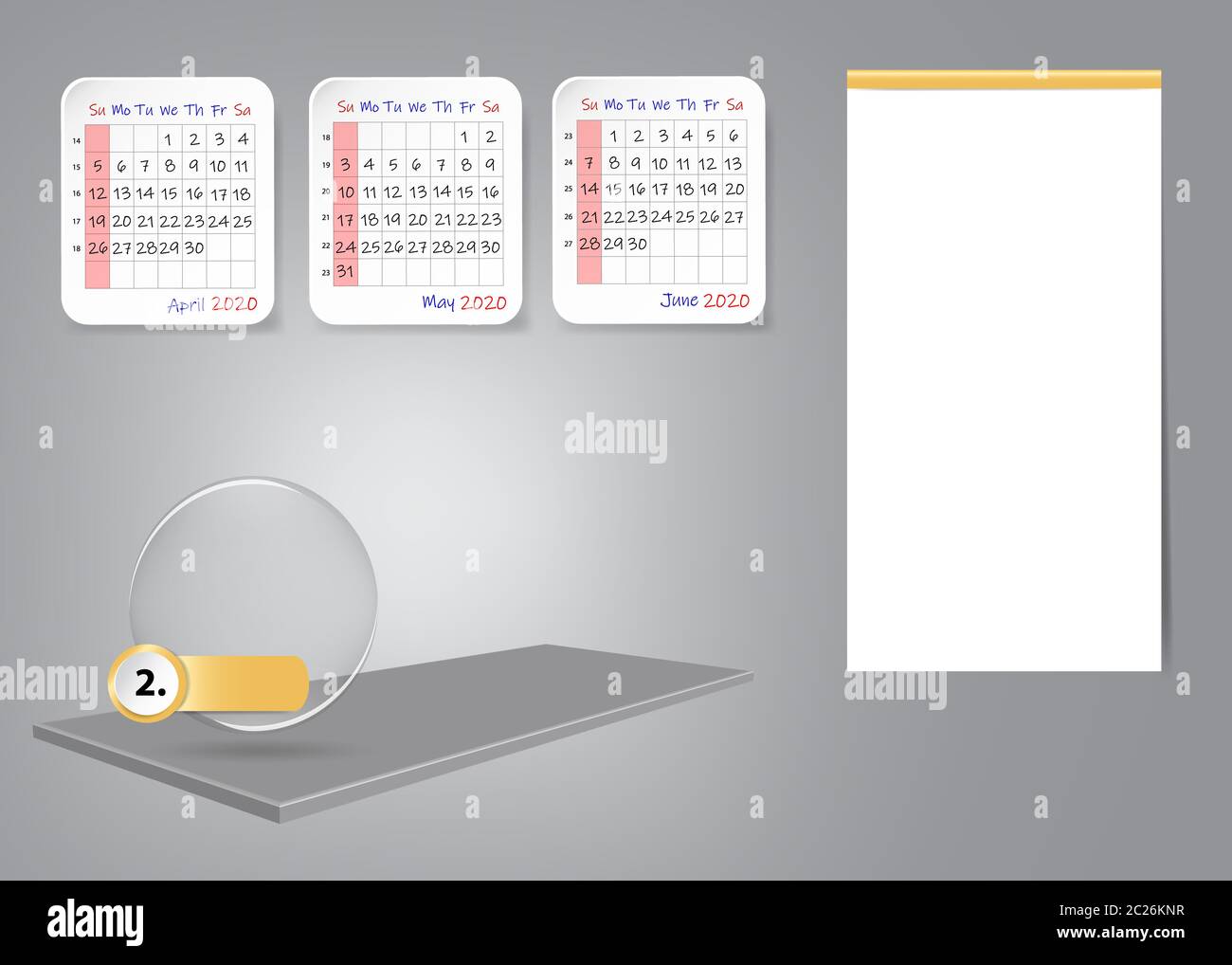Calendar for second quarter of 2020 year on 3d table with blank label ...