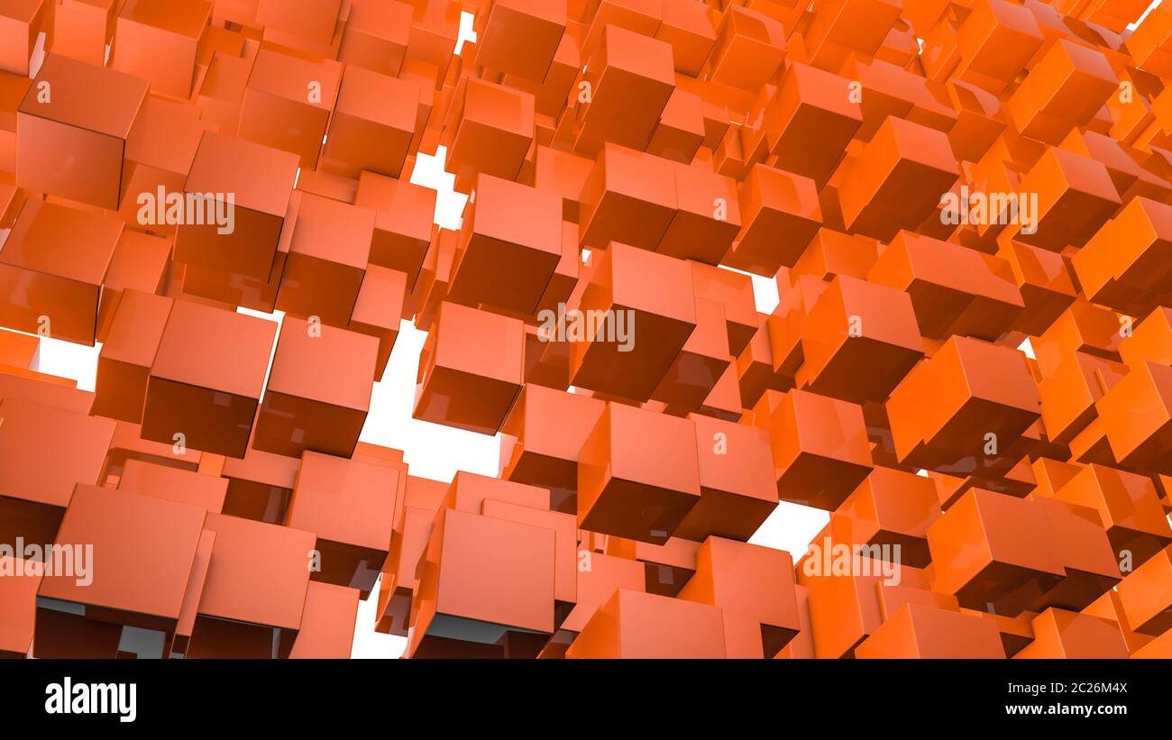 Abstract three-dimensional background of orange rectangles. 3d render ...