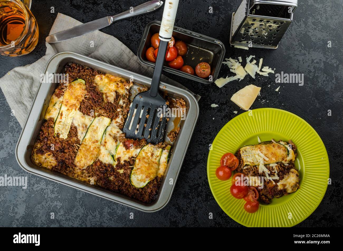 Noodle-Free Zucchini Ribbon Lasagna, with parmesan Stock Photo - Alamy