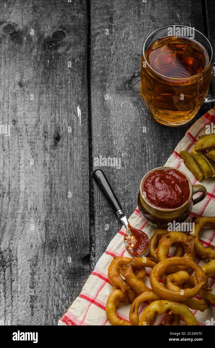 Onion rings, hot dip, french fries and Czech beer, all homemade, all ...