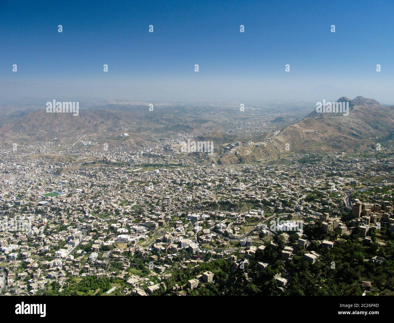 Exterior view to Taiz city from Al-Cahira fortress at Taiz, Yemen Stock ...